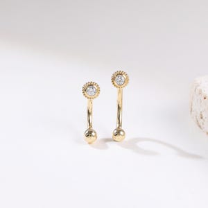 14K Solid Gold Sunflower Rook Earring/diamond Curved Barbell Stud ...