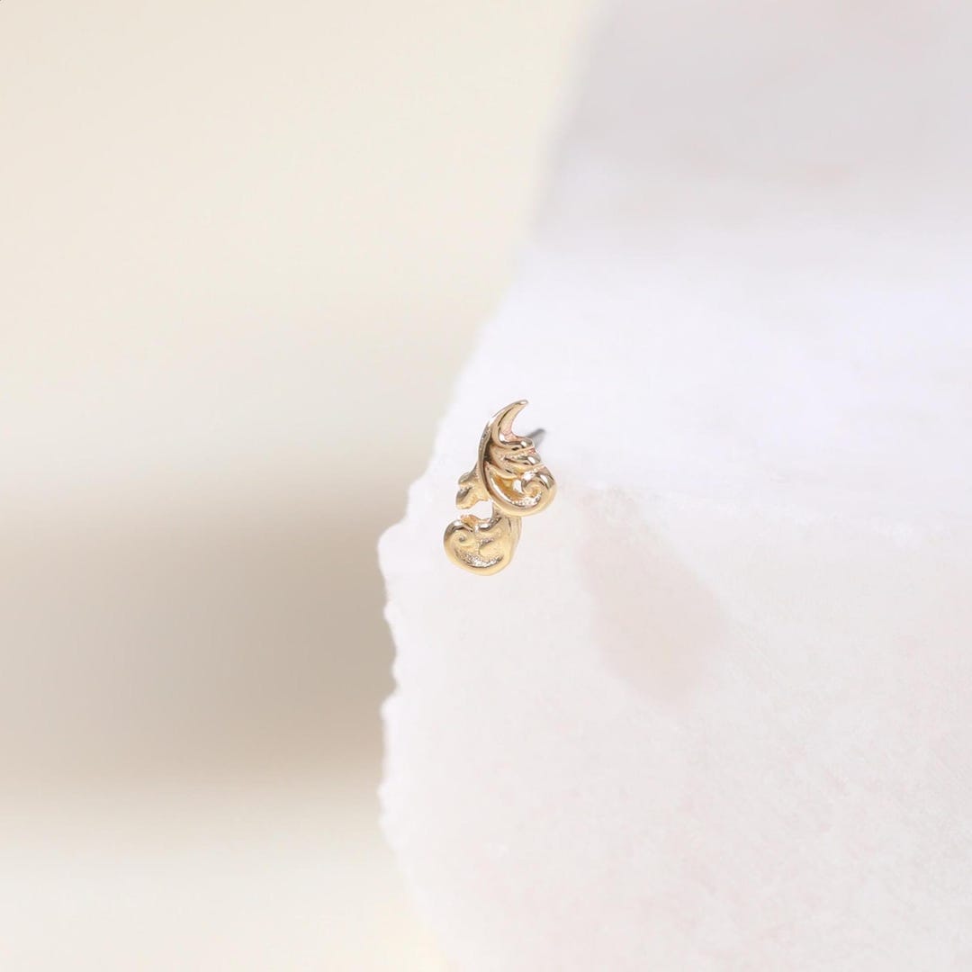 14K Solid Gold Scroll Piercing/gothic Flame Tragus Cartilage Stud/helix ...