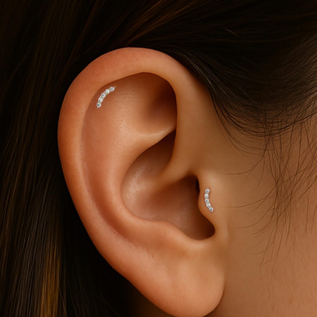 14K Solid Gold Cubic Zirconia Climber Helix Push Back/clear CZ Inner ...