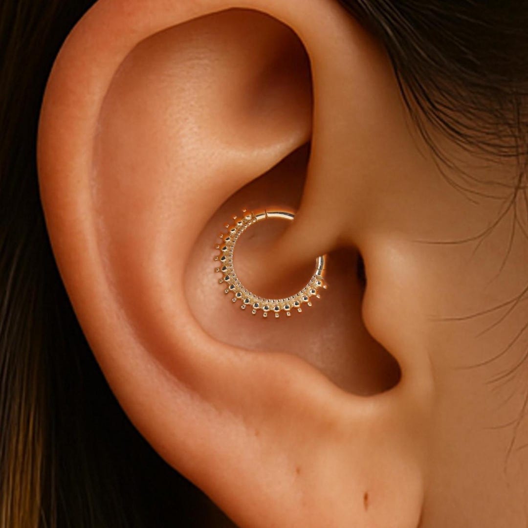 14K Solid Gold Bead Cluster Daith Clicker/14k Septum Seamless Ring ...