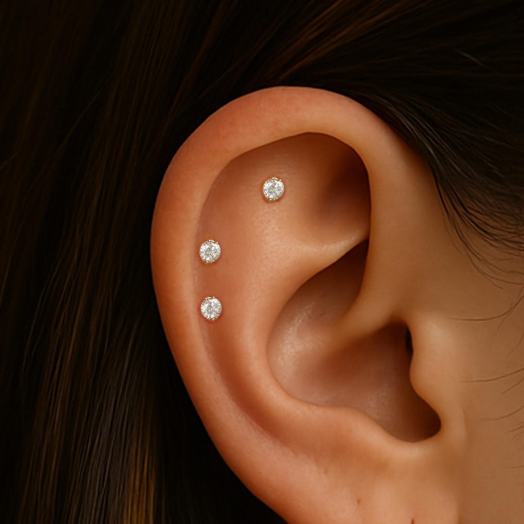 14K Solid Gold Hug-set Diamond Stud Earring/moissanite Hug Cartilage ...