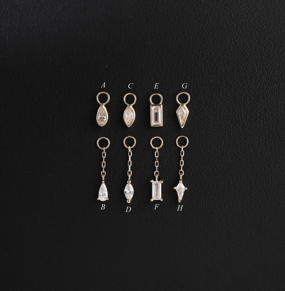 14K Solid Gold Clear CZ Dangle Charm Attachment/kite, Marquise, Pear ...