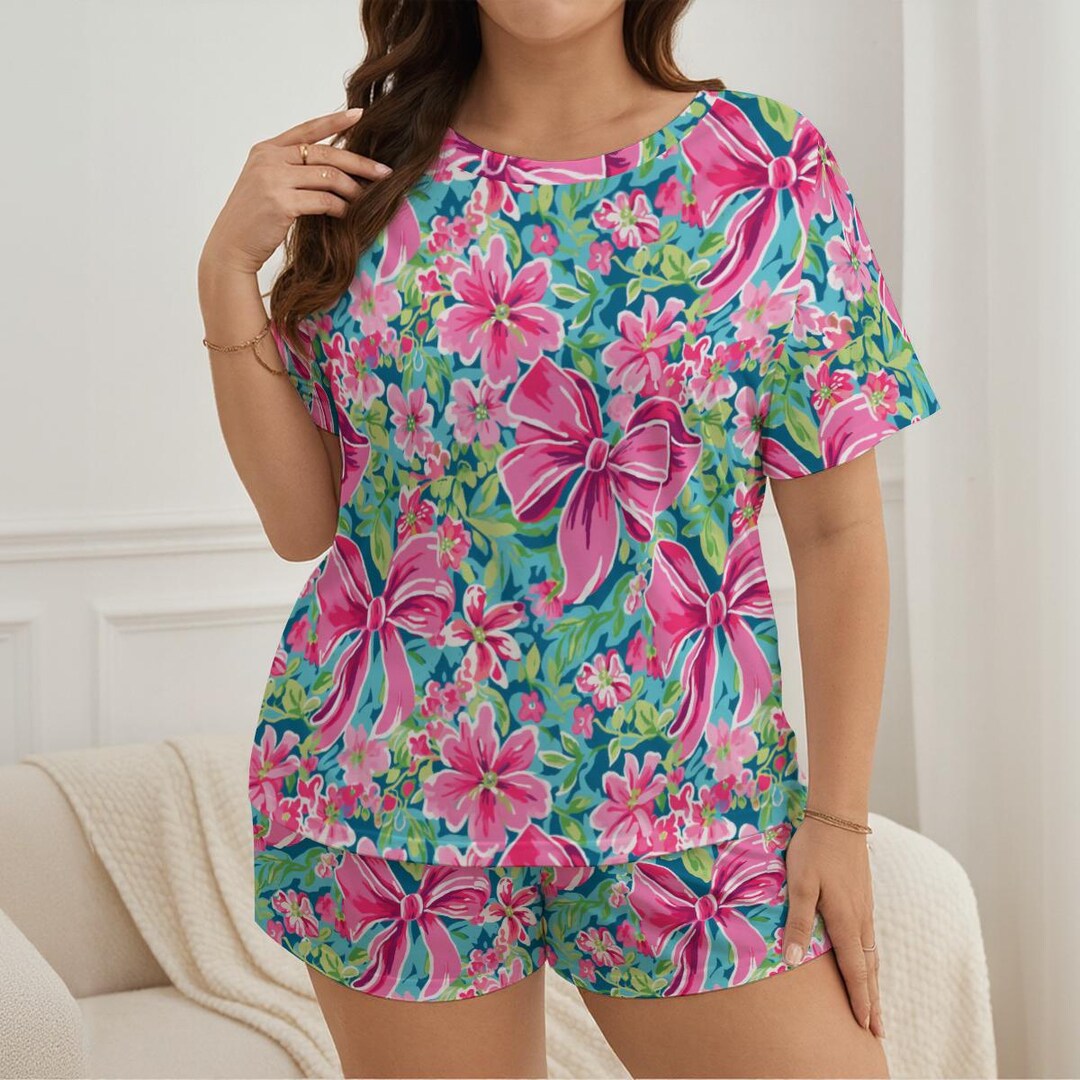 Preppy Bow Pajamas: Bright Colorful Pjs, Bold Bridal Getting Ready Set ...