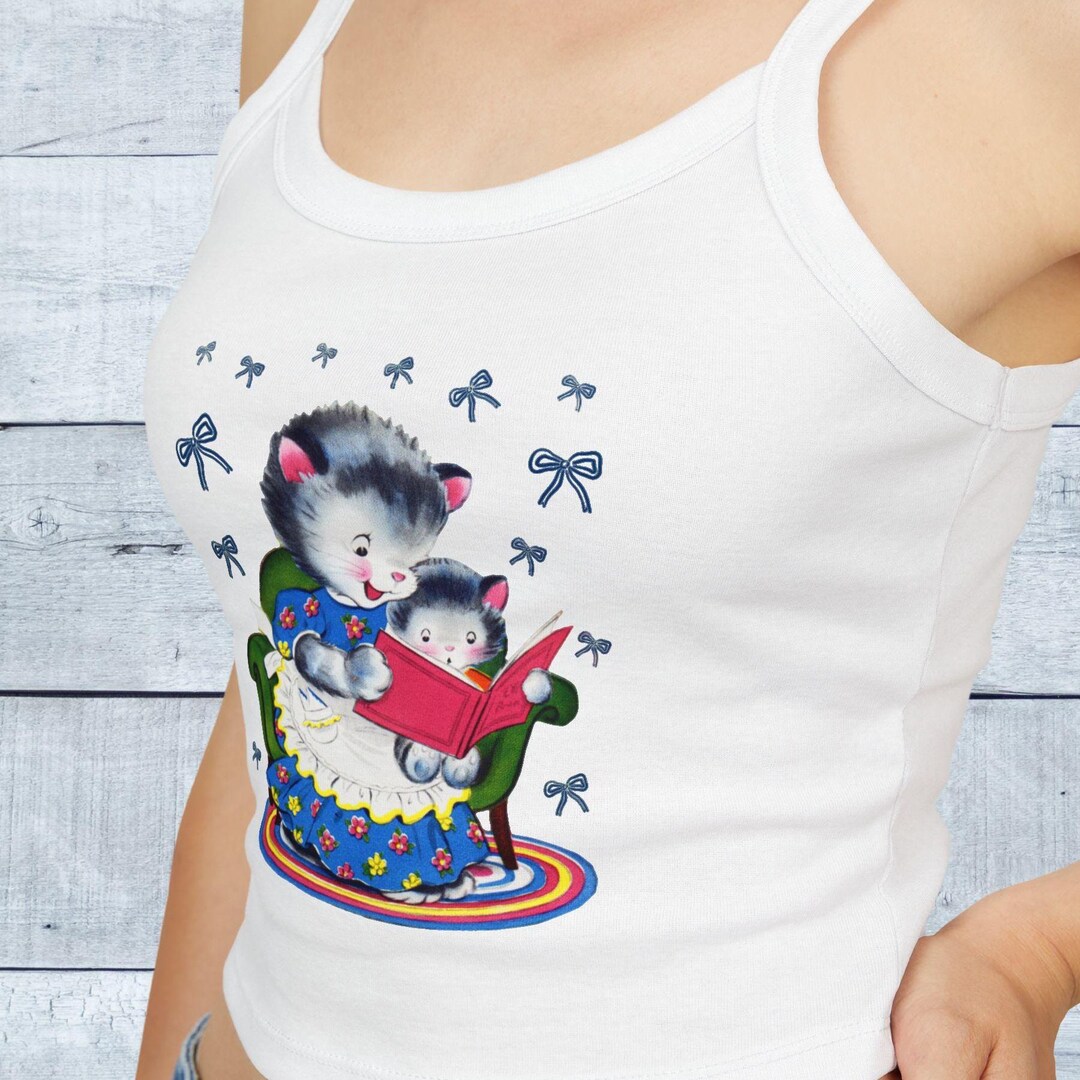 Retro Kitten Crop Tank Top: Alt Y2K Rave Baby Tee - Etsy