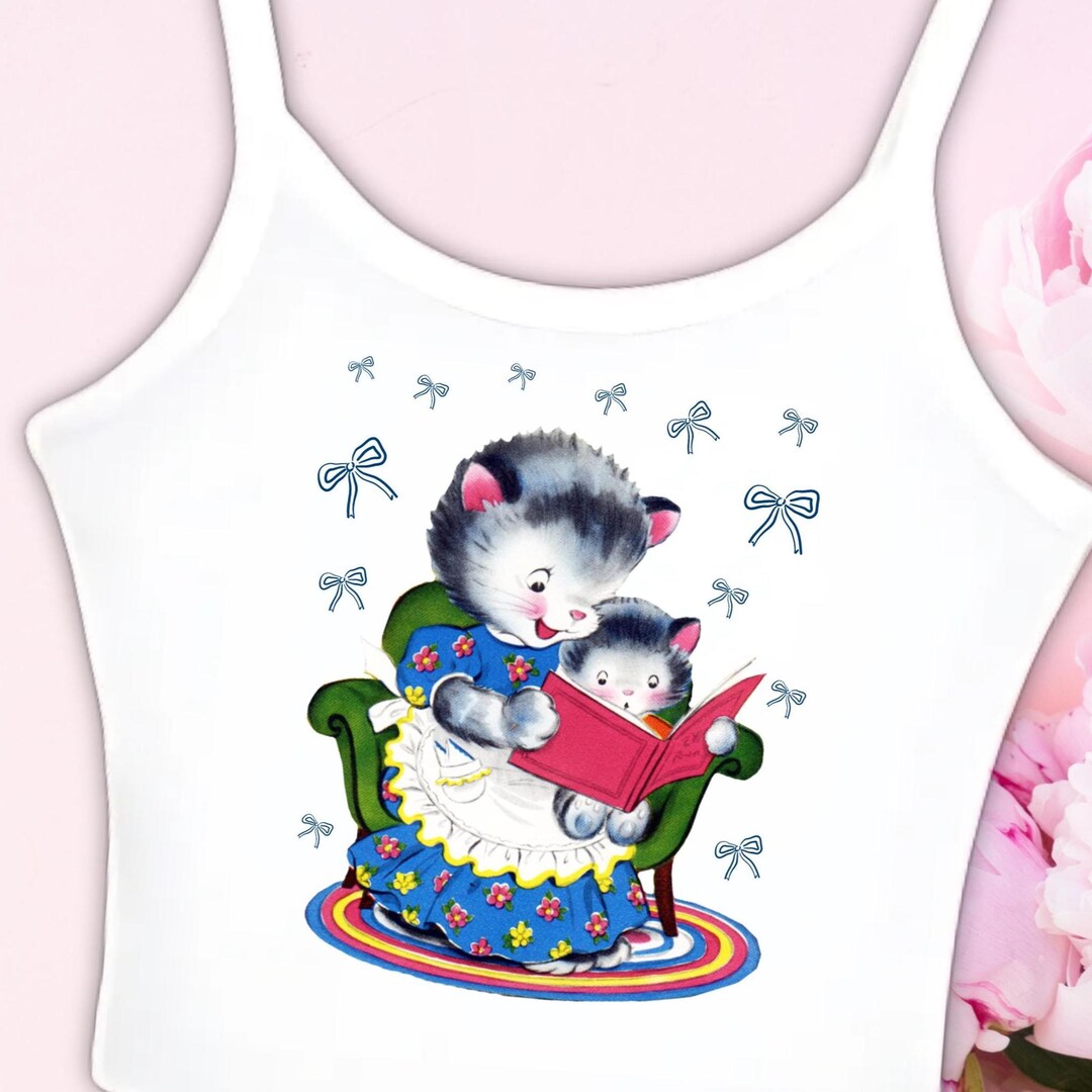 Retro Kitten Crop Tank Top: Alt Y2K Rave Cami - Etsy