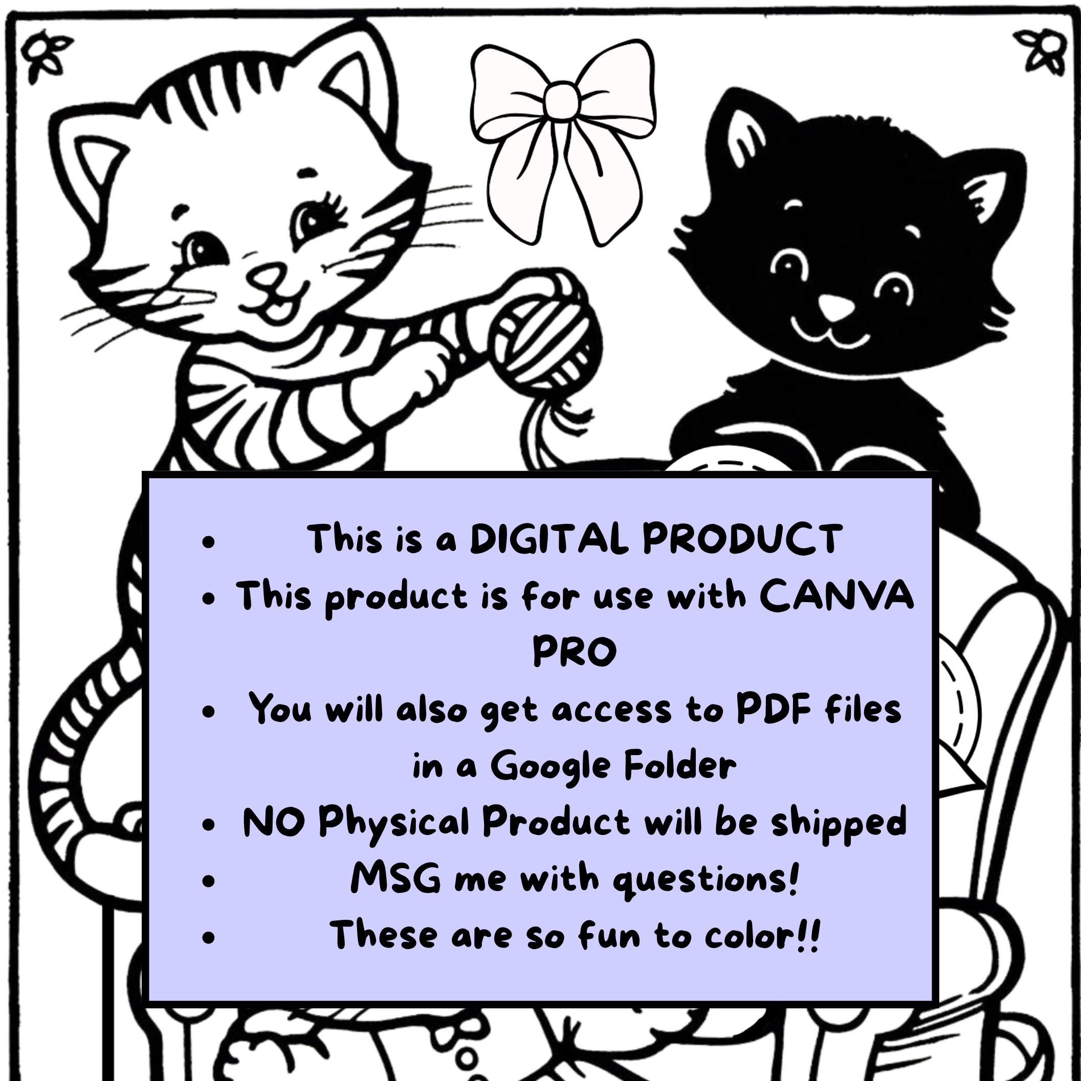Retro Kitten Digital Coloring Pages, Vintage Cat Color Sheets ...