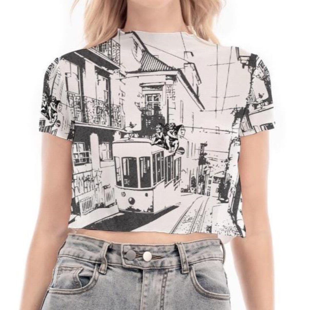 Retro Downtown Angel Crop Top: Alternative Streetwear, Sheer Rave Tees ...