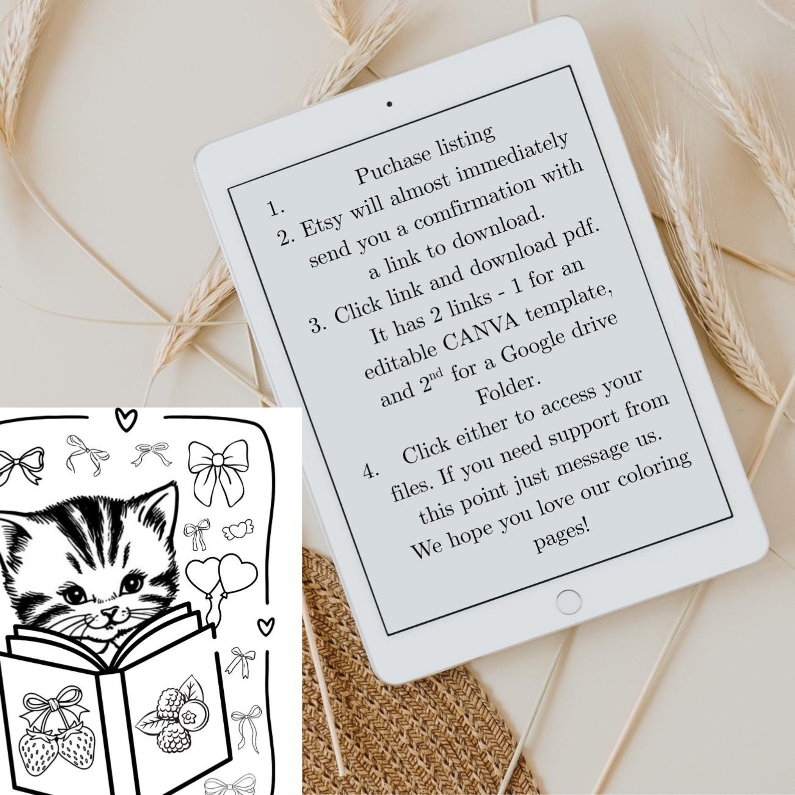 Retro Kitten Digital Coloring Pages, Vintage Cat Color Sheets ...