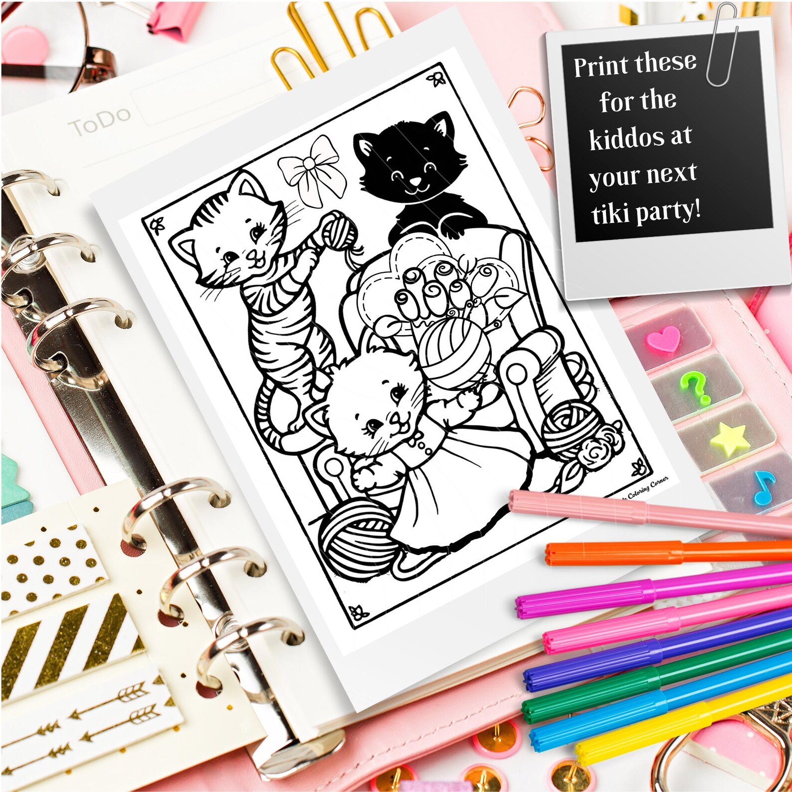 Retro Kitten Digital Coloring Pages, Vintage Cat Color Sheets ...