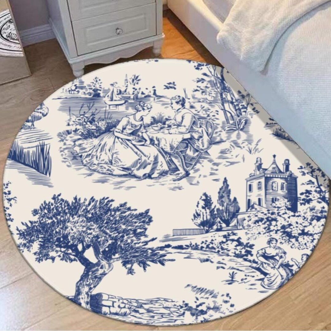 Toile De Jouy Round Rug: French Cottagecore Style - Etsy