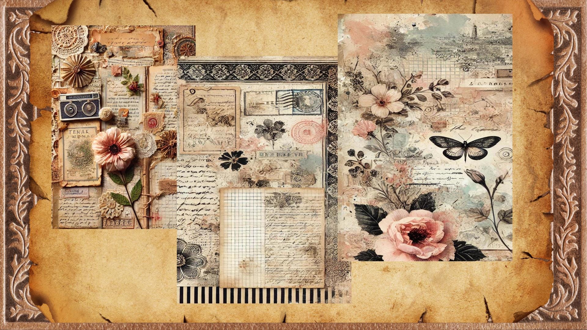 Dusty Drawer Vintage Junk Journal, Black and Brown Antique Ephemera for ...