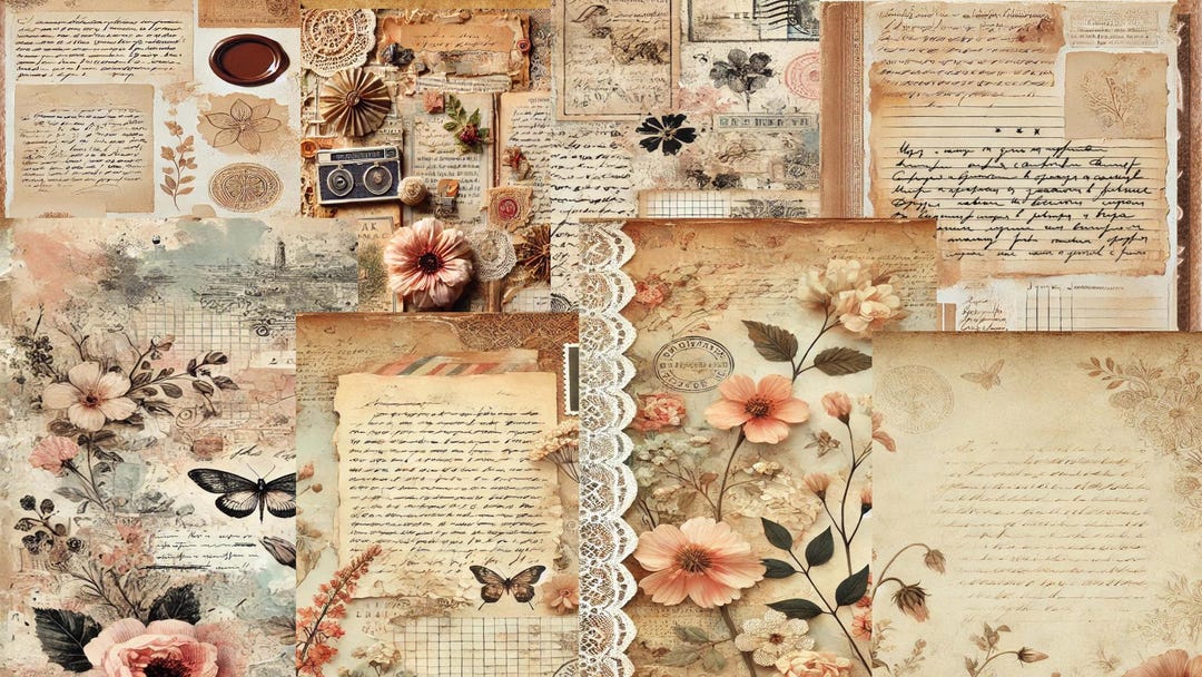 Dusty Drawer Vintage Junk Journal, Black and Brown Antique Ephemera for ...