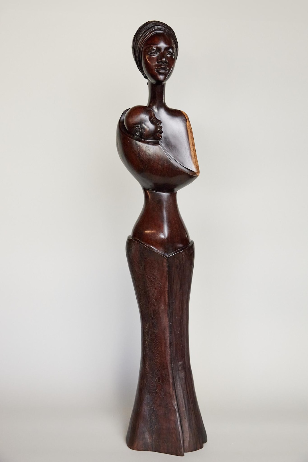 Elegant African Mother and Baby Sculpture - Tall Hand-carved Ebony Wood ...