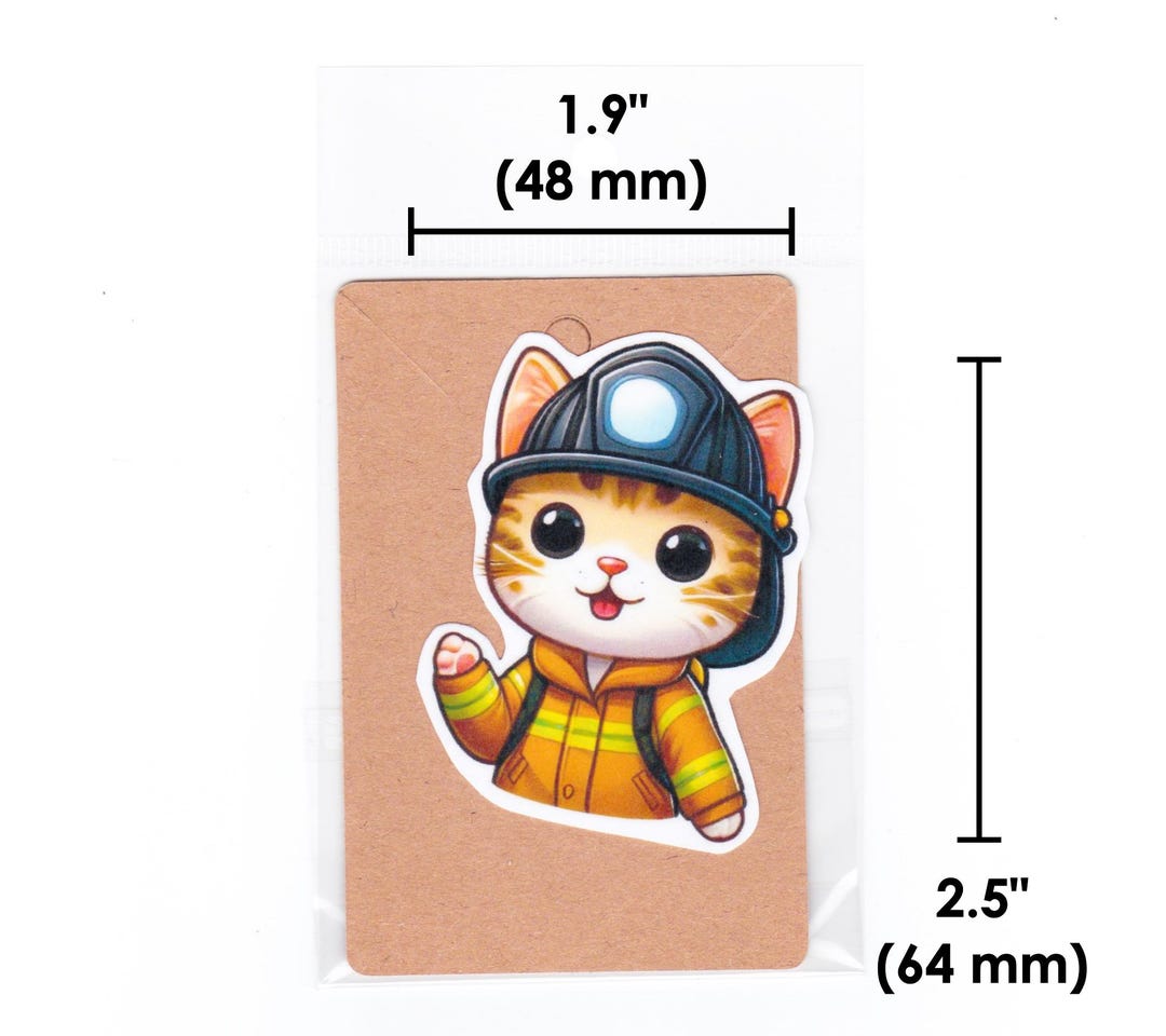 Cute Cartoon Firefighter Cat Sticker – Working Cat Series Vinyl Decal ...