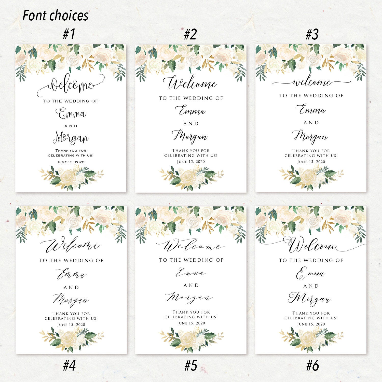 Printed Cream White Gold Floral Wedding Welcome Sign - Etsy