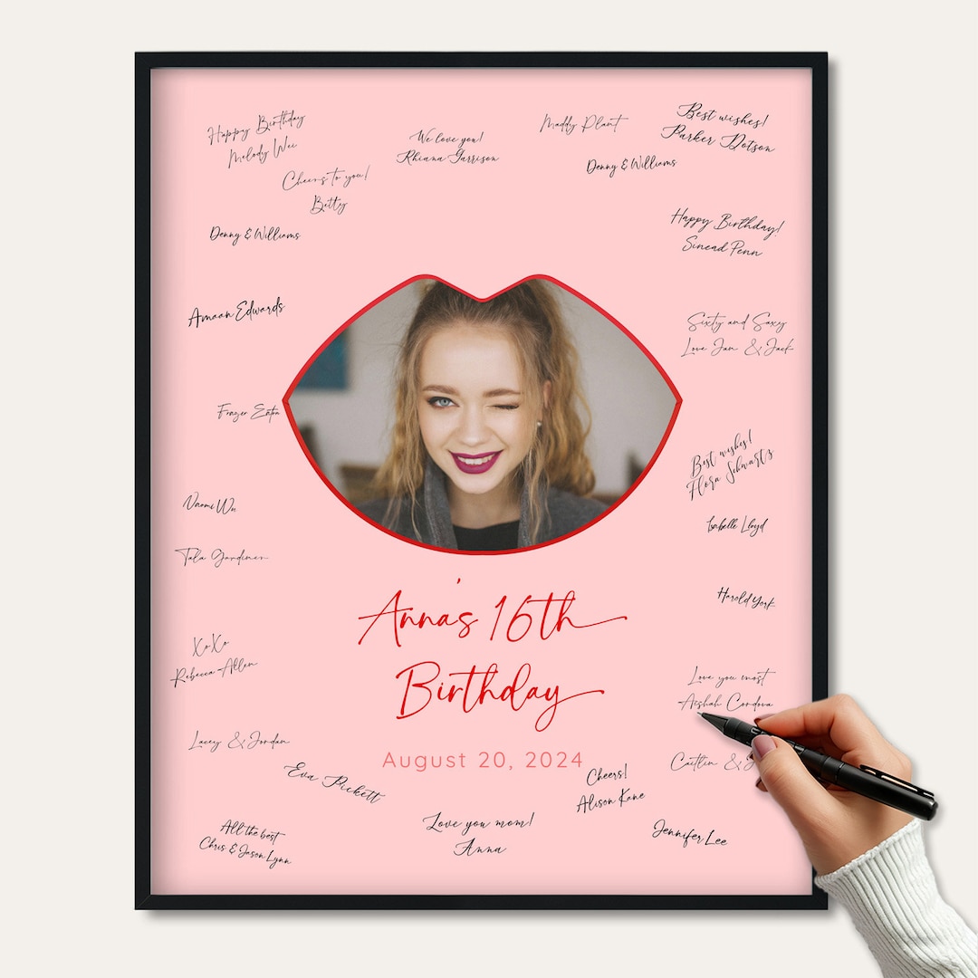 Custom Pink Birthday Signing Poster Board, Personalized Birthday Party ...