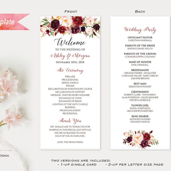 Printable Wedding Program - Etsy