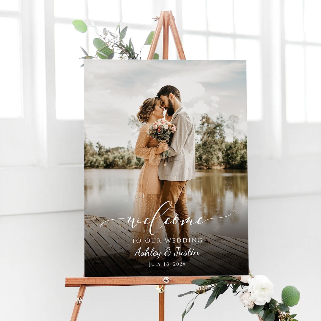 Printed Photo Wedding Welcome Sign, Personalized Vertical Rehearsal ...