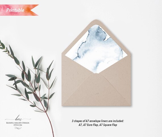 Printable Navy Blue Watercolor Texture A7 Envelope Liners Template Euro Flap Square Flap 5x7 