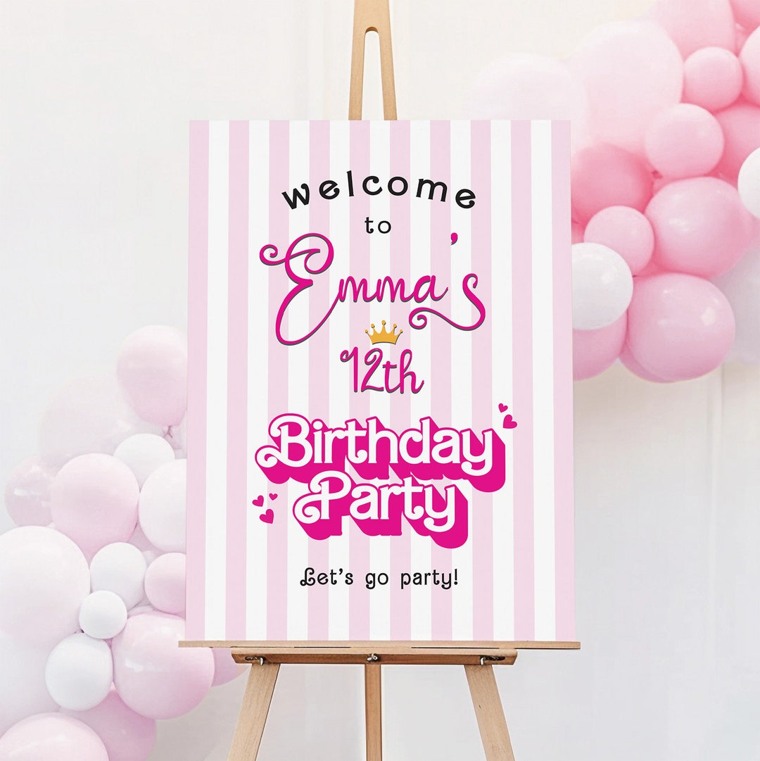 Pink Birthday Party Welcome Sign, Custom Vertical Welcome Board, Poster ...