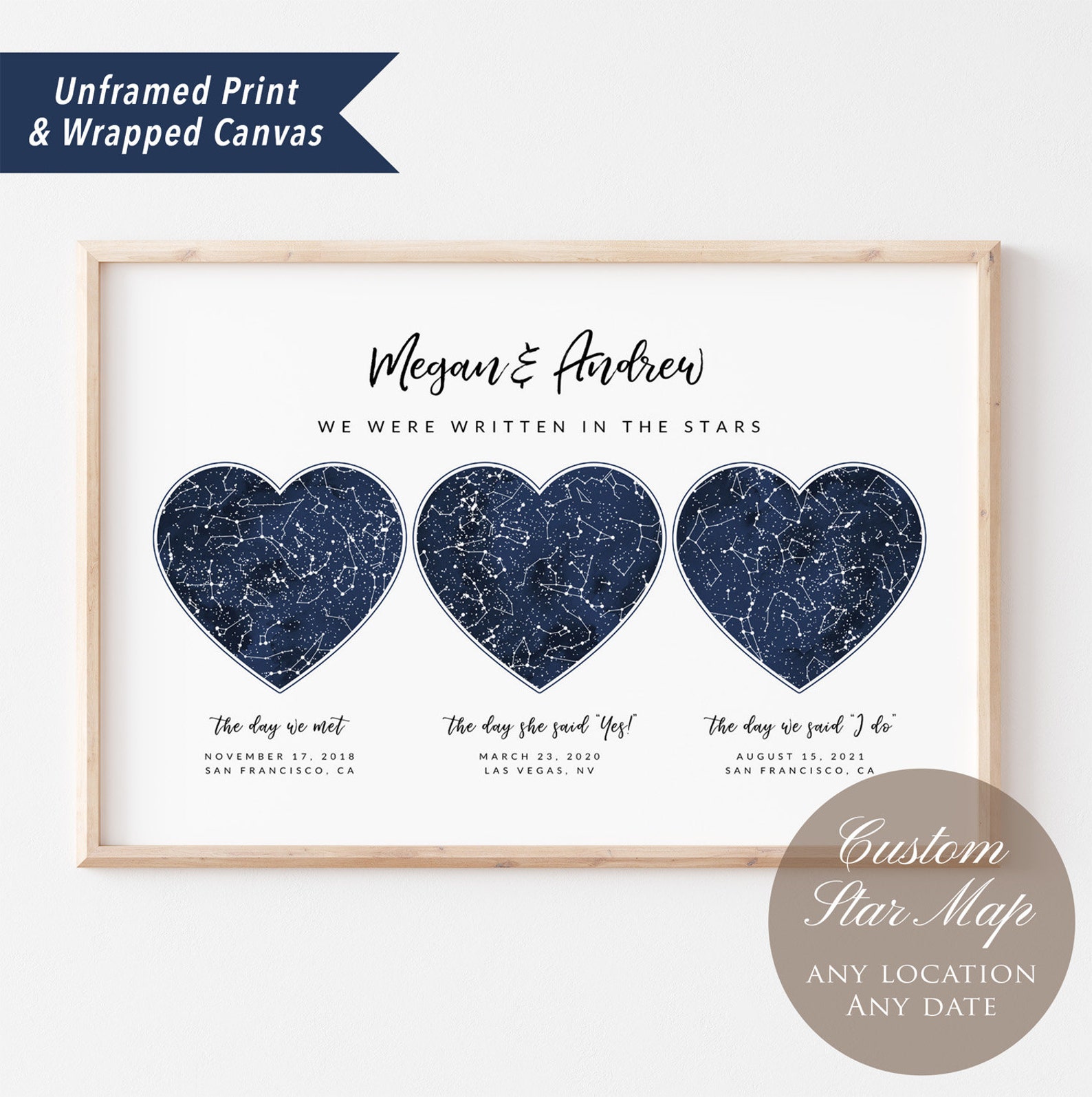 Custom 3 Star Sky Maps Print Personalized Love Story - Etsy