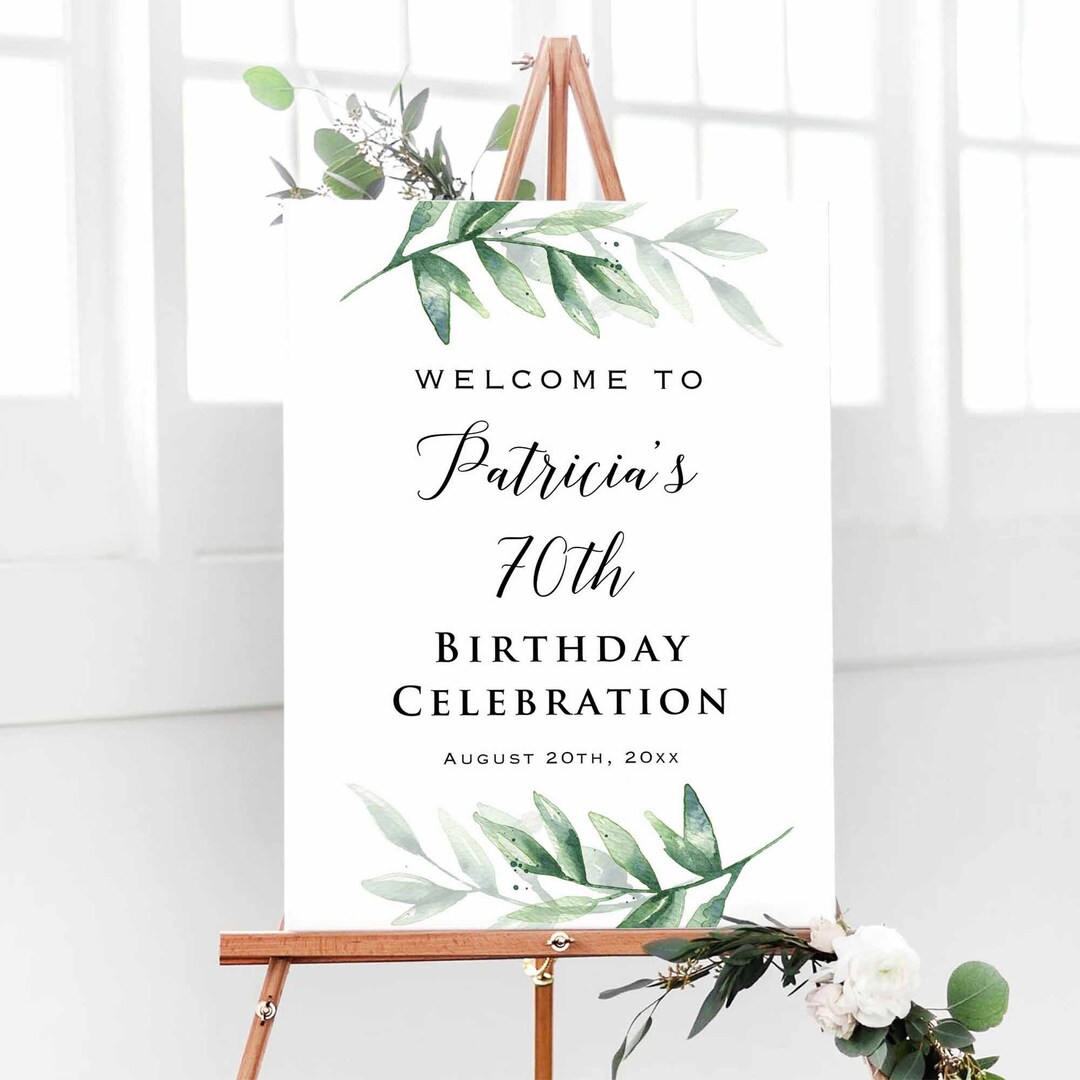 Printed Greenery Birthday Welcome Sign, Personalized Green Birthday ...