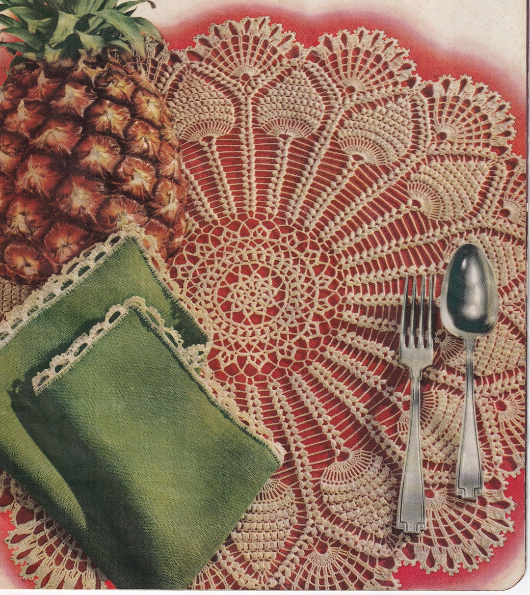 Vintage PDF Pattern Crochet Pineapple Wheel Doily With Popcorn Stitch ...