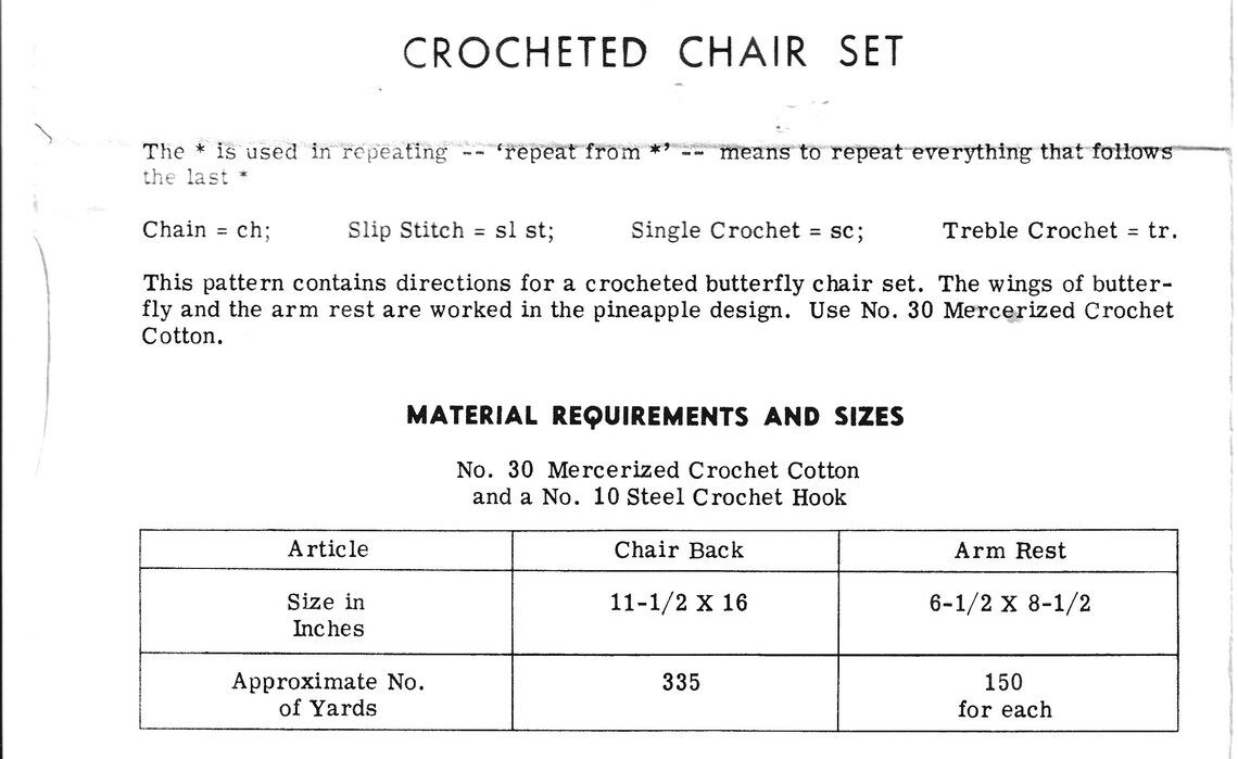 Vintage Crochet Pattern for Butterfly Chair Set INSTANT - Etsy