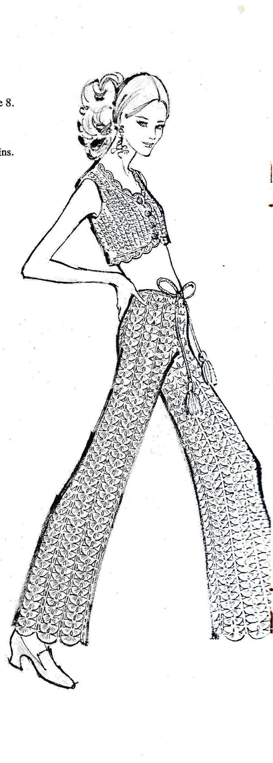 Vintage Crochet Pattern for Bell Bottom Pants and Top Combo 70's PDF ...