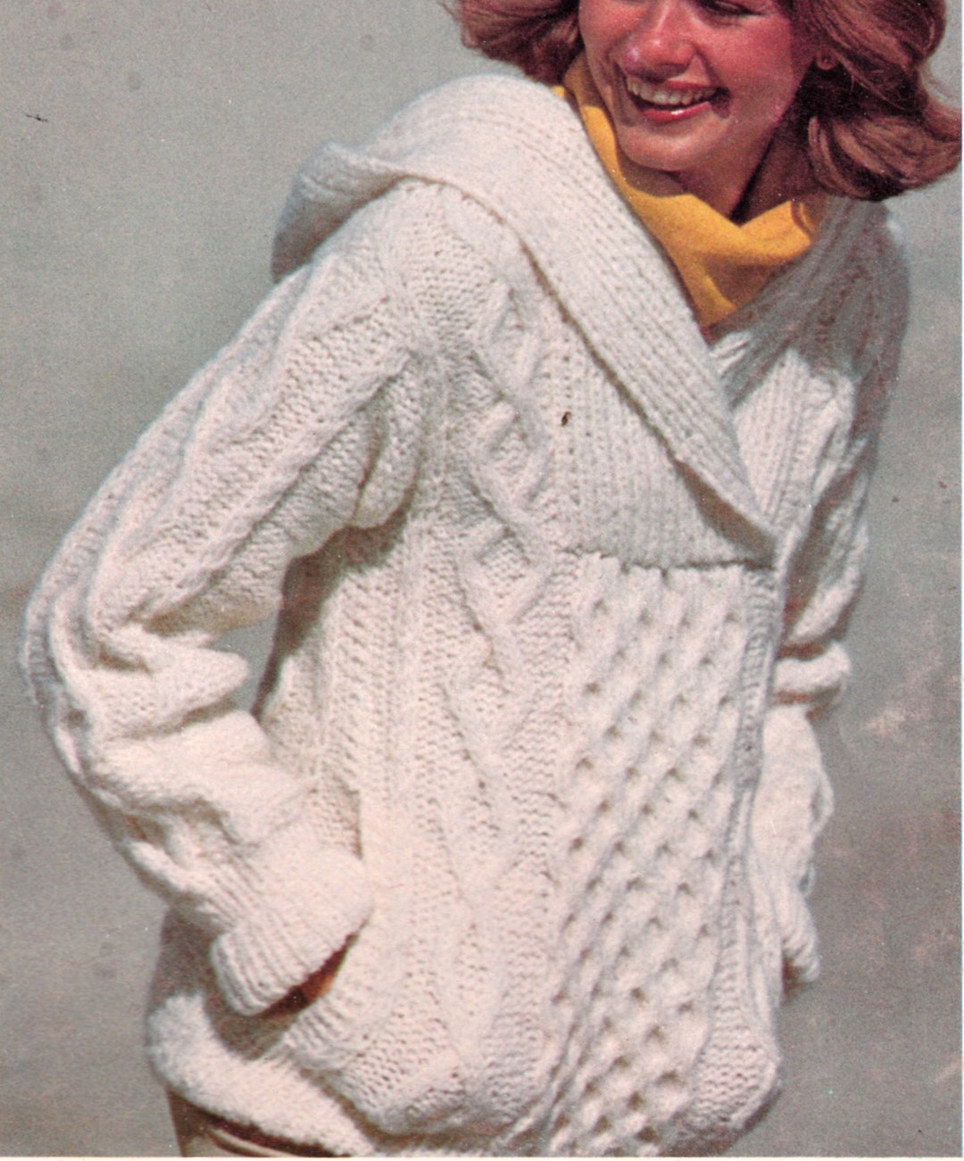 Vintage 70's Knit PDF Pattern for Knit Cable Aran Hooded Sweater ...