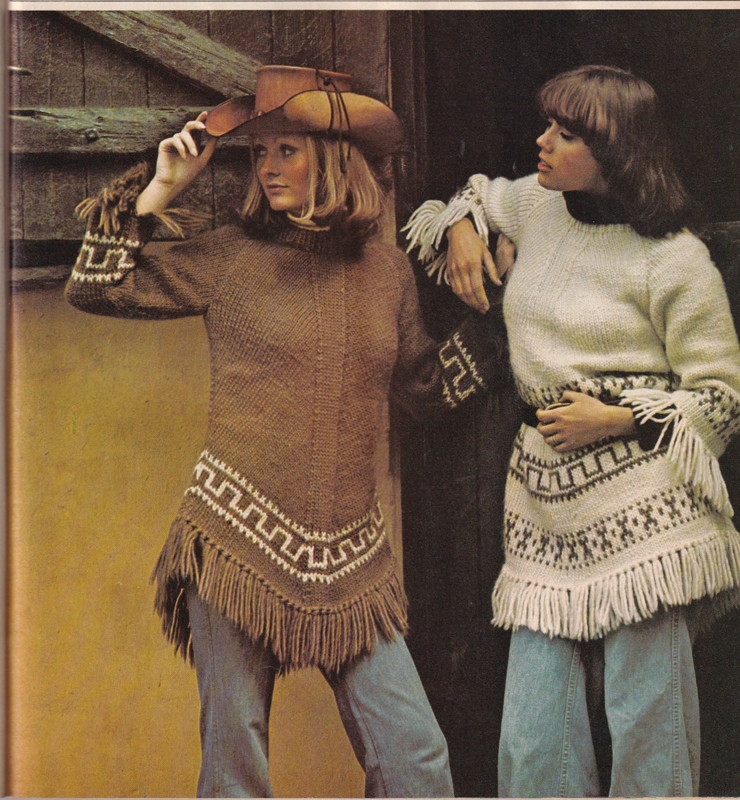 Knit With Crocheted Collar Western Tunic Sweater With Fringe Light and ...
