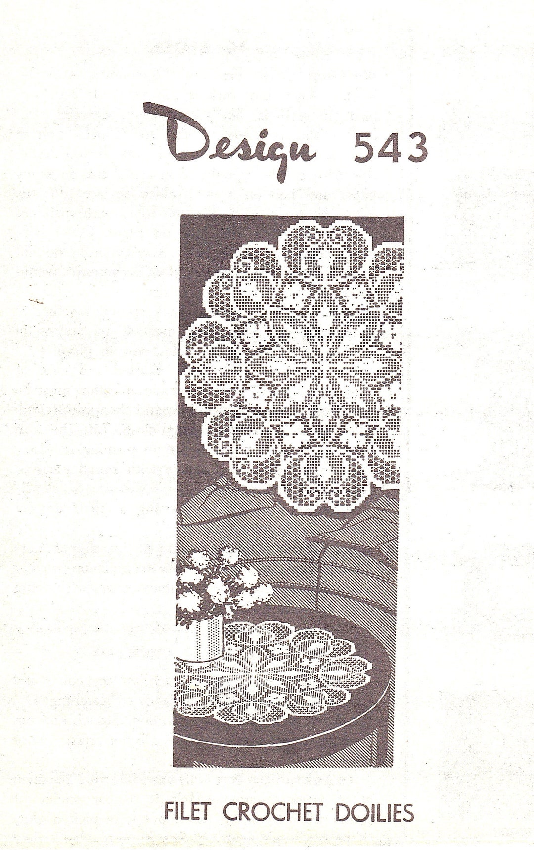 Vintage Filet Crochet Pattern PDF for Round Filet Flower Doily ...