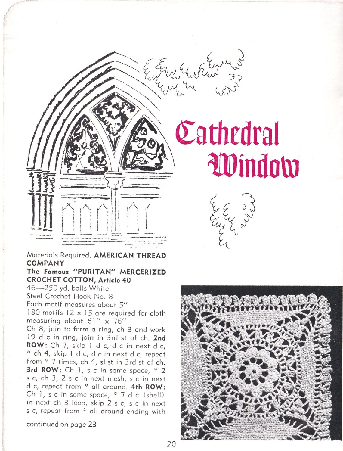 Vintage PDF Pattern for Rectangle Crocheted Cathedral Windows | Etsy