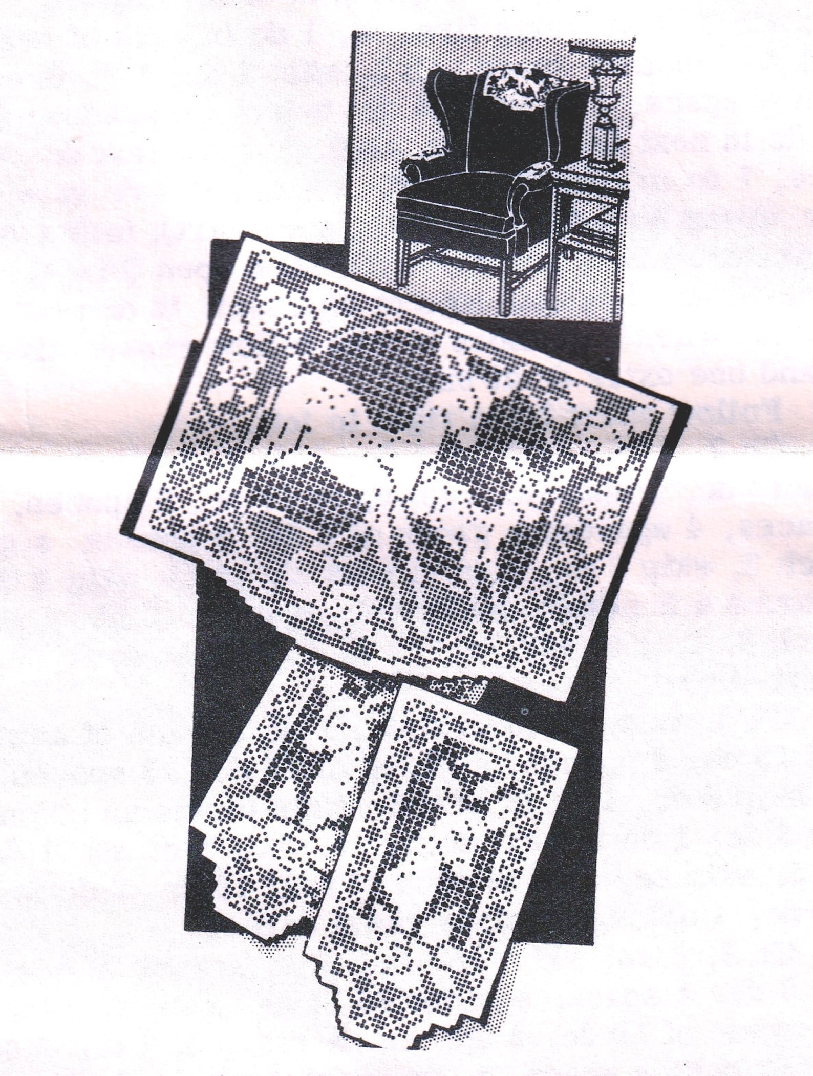 Vintage Filet Crochet Pattern for Deer Chair Set or Buffet Set Pattern ...