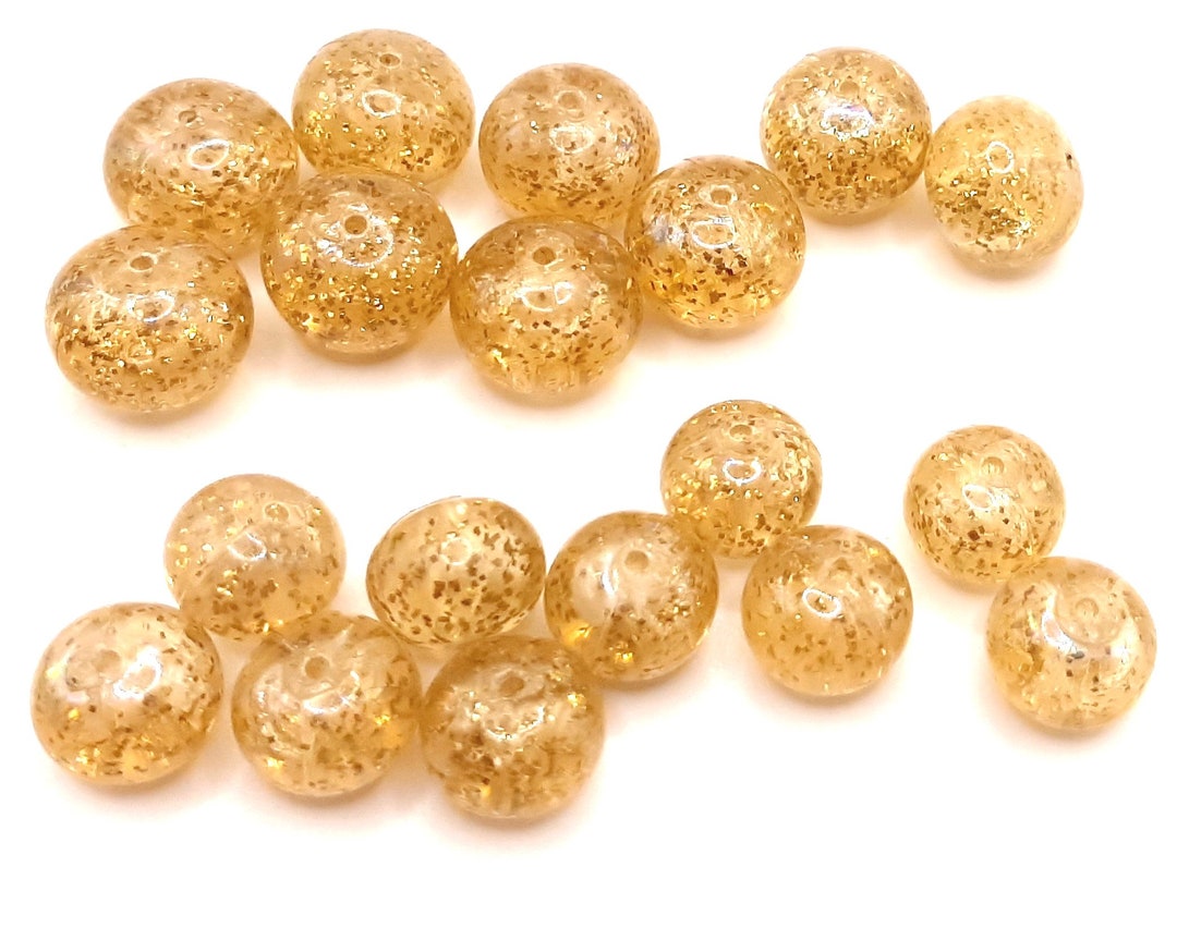 19x Gold Glitter Lucite Beads... Loose Vintage Beads... Two Sizes... C ...