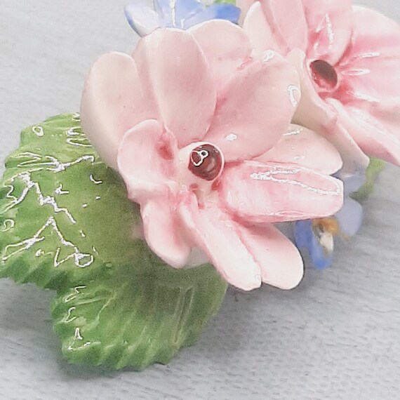 1960s Pink Flowers China Brooch... Bright 3-d Floral.… - Gem
