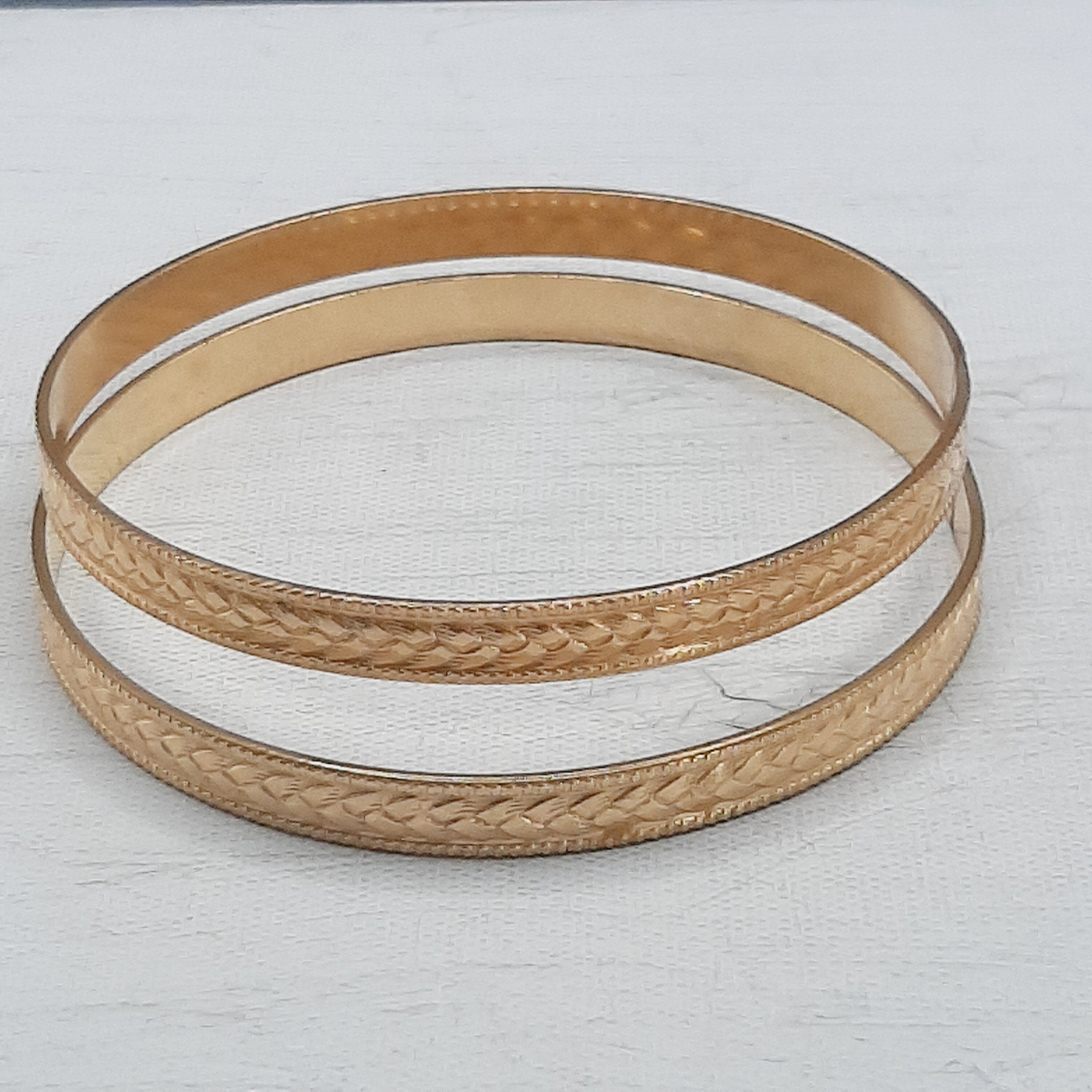 Pair Gold Stacking Bangles... Slim Textured Metal... Dark Goldtone - Etsy