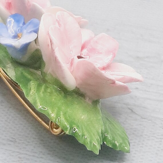 1960s Pink Flowers China Brooch... Bright 3-d Floral.… - Gem