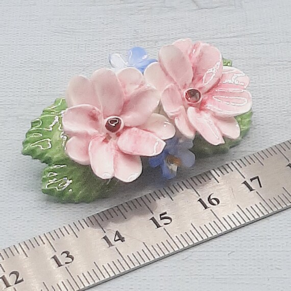 1960s Pink Flowers China Brooch... Bright 3-d Floral.… - Gem