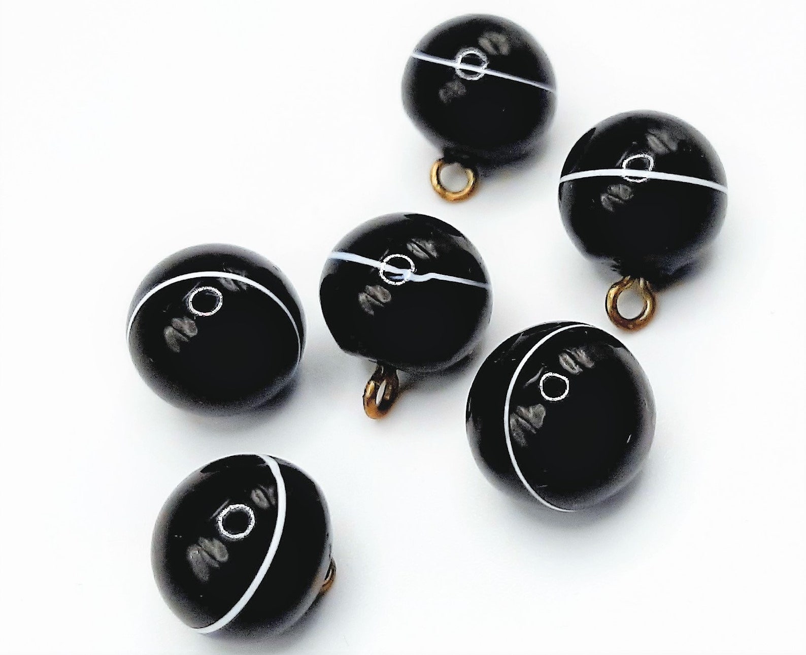 Set 6x Antique Glass Ball Buttons... Black & White... Faux - Etsy
