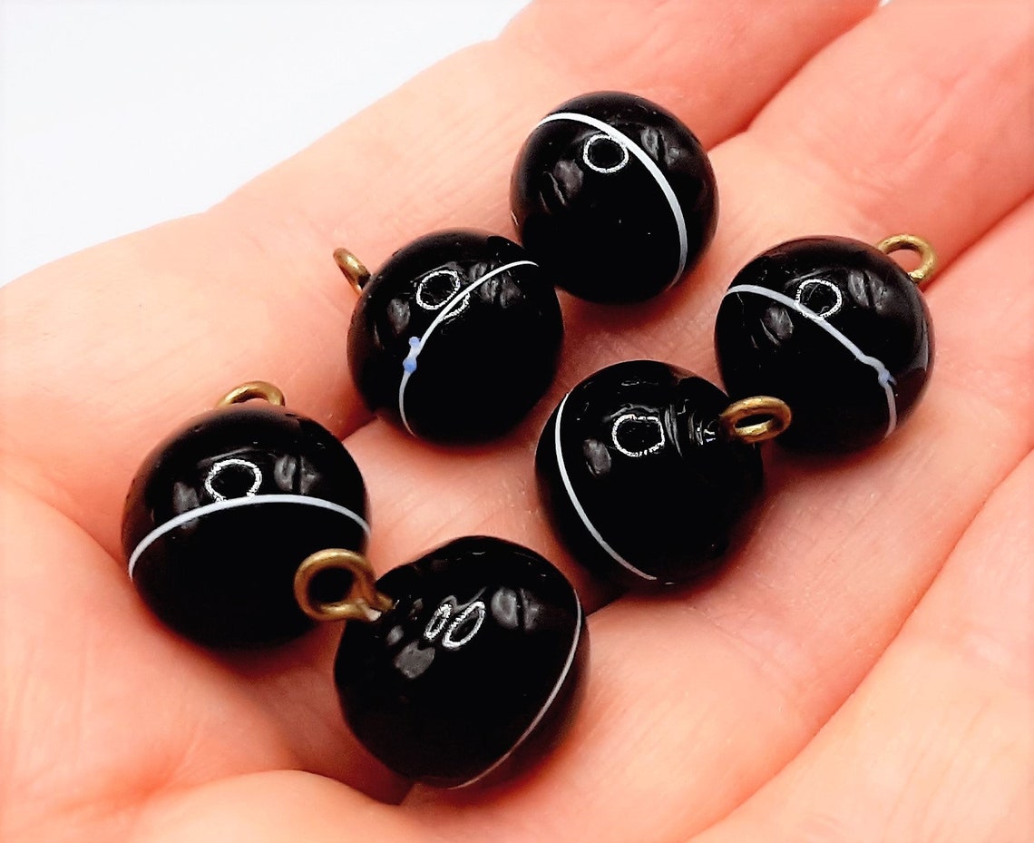 Set 6x Antique Glass Ball Buttons... Black & White... Faux - Etsy