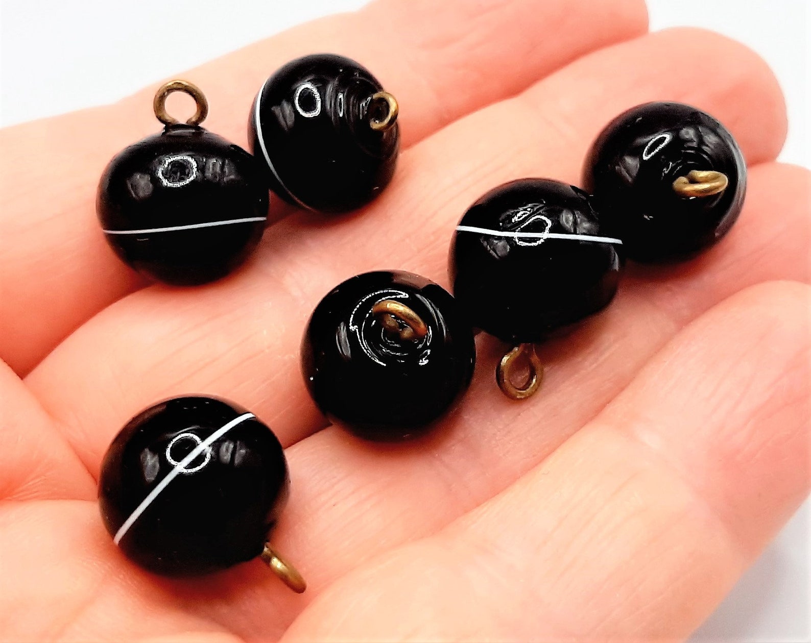Set 6x Antique Glass Ball Buttons... Black & White... Faux - Etsy