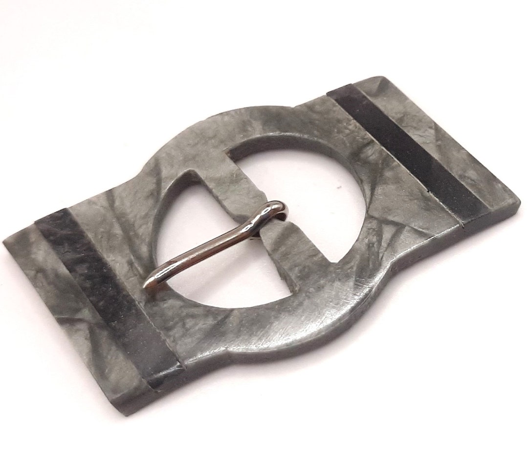 Art Deco Geometric Buckle... Black & Grey Early Plastic - Etsy