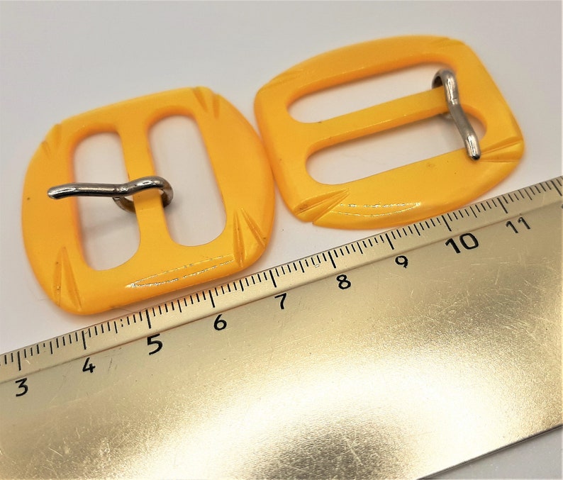 Pair Yellow Art Deco Buckles... C.1950s Plastic Sliders - Etsy