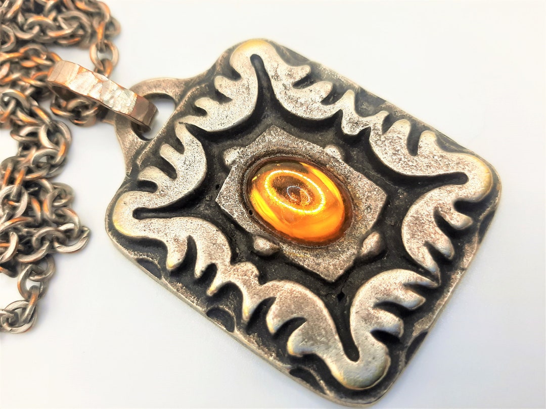 Signed Isa-laure Paris Necklace... Big Chunky Brutalist... Long Pendant ...
