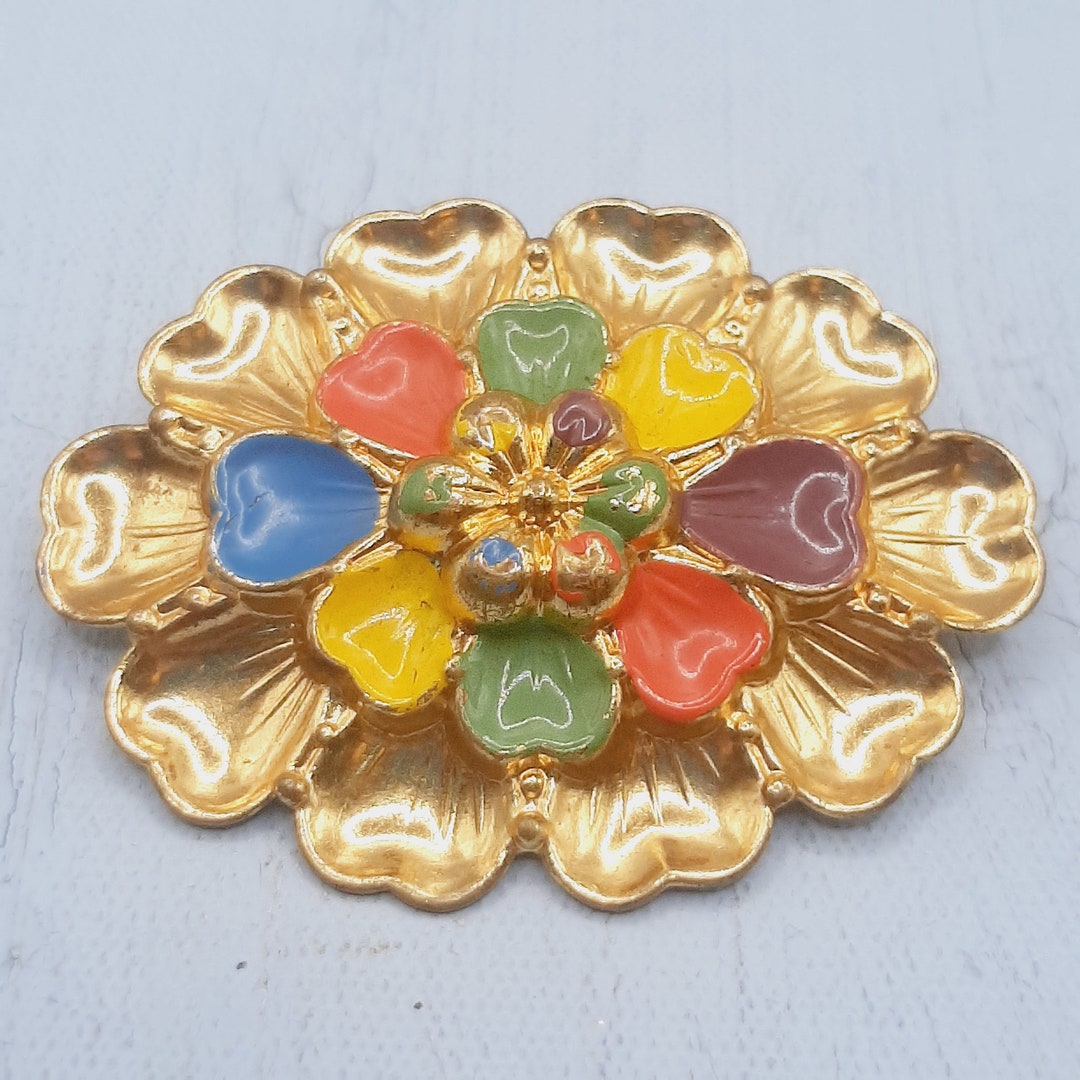 C.1930s Neiger Brothers Brooch... Bright Painted Enamel... Large Oval ...