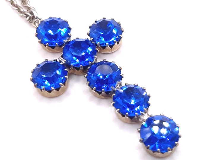Blue Green Cross Necklace Royal Blue Teal Cross Pendant Necklace Blue ...