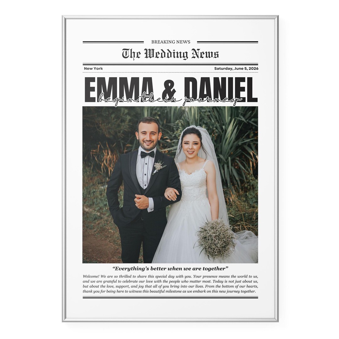 Póster de periódico de boda personalizado, impresión personalizada de ...