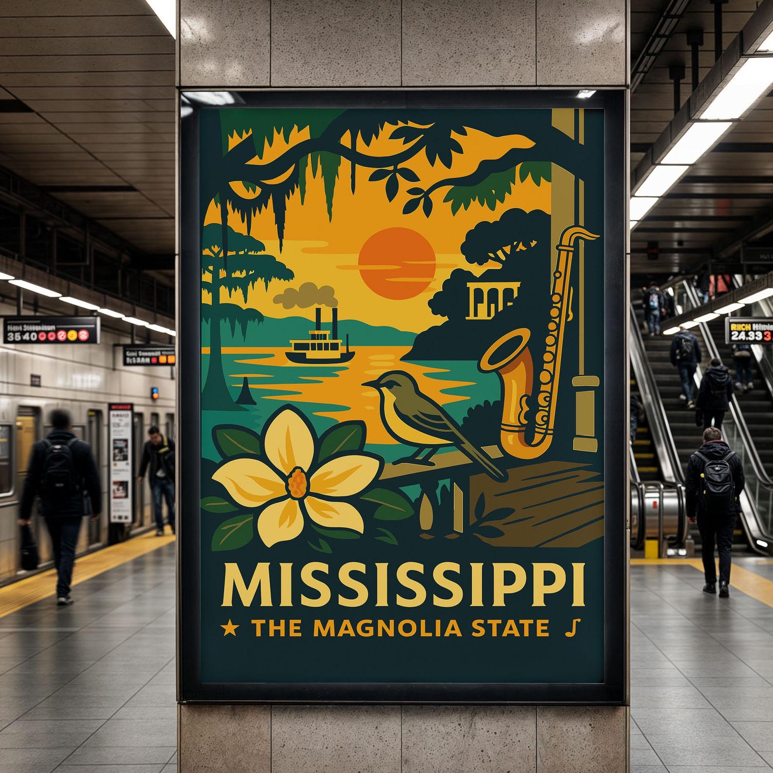 Mississippi Photo Print, Magnolia State Poster Print, Vintage Riverboat ...