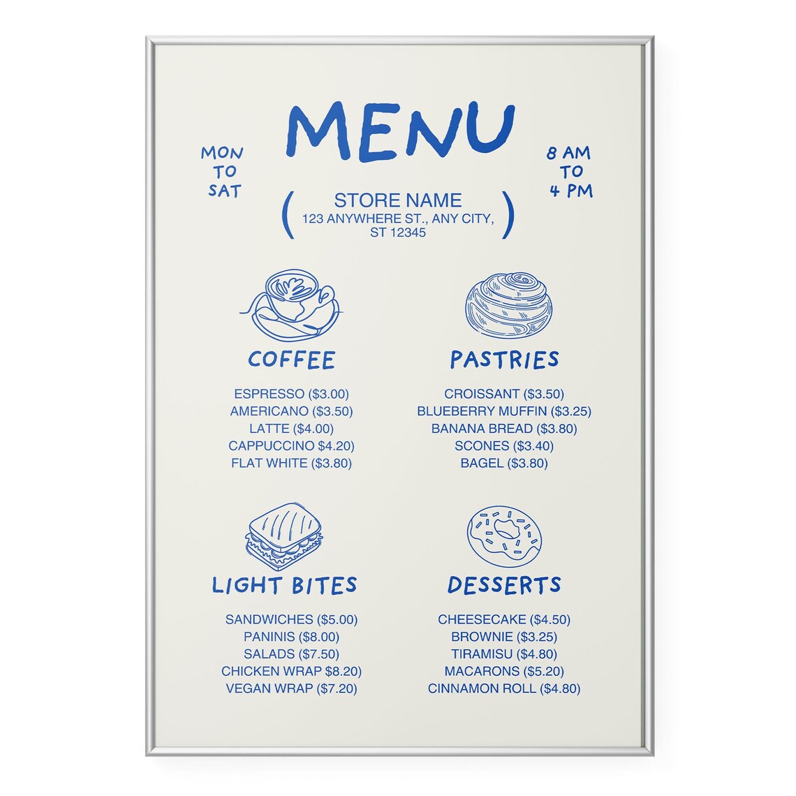 Editable Coffee Shop Menu Template, Cute Café Menu Design With Coffee ...